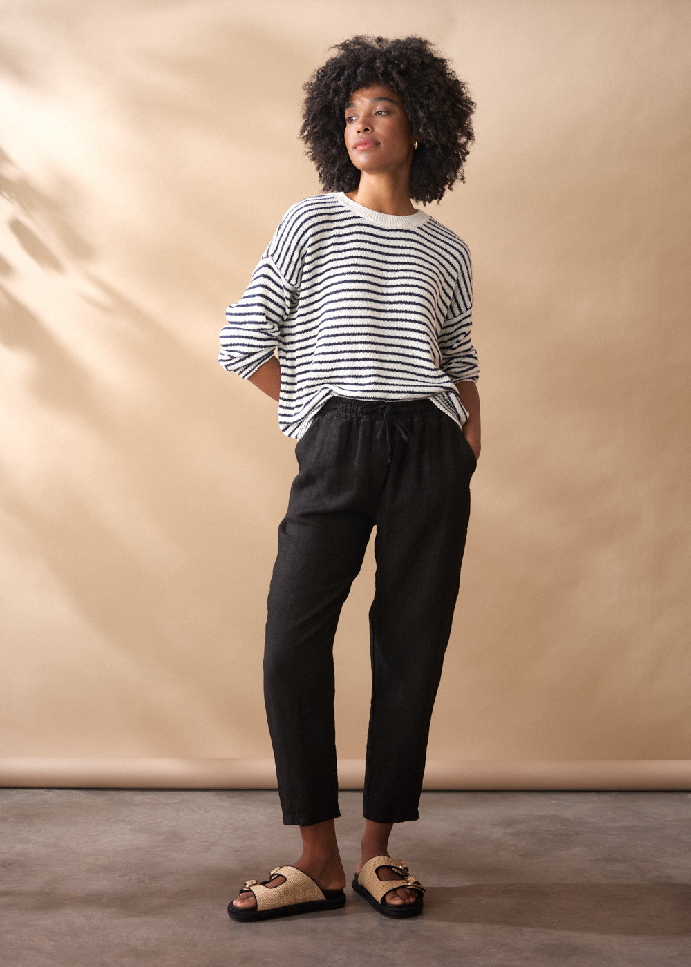 Helena Linen Trousers - Black | Women's Trousers | BUSBY & FOX