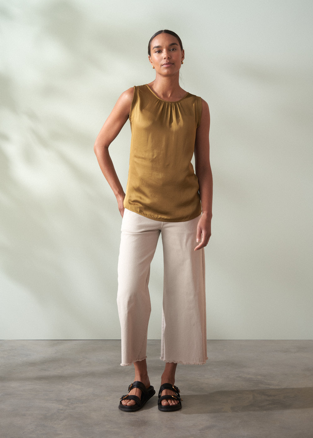 Lilly Satin Top - Olive | Tops and Blouses | BUSBY & FOX