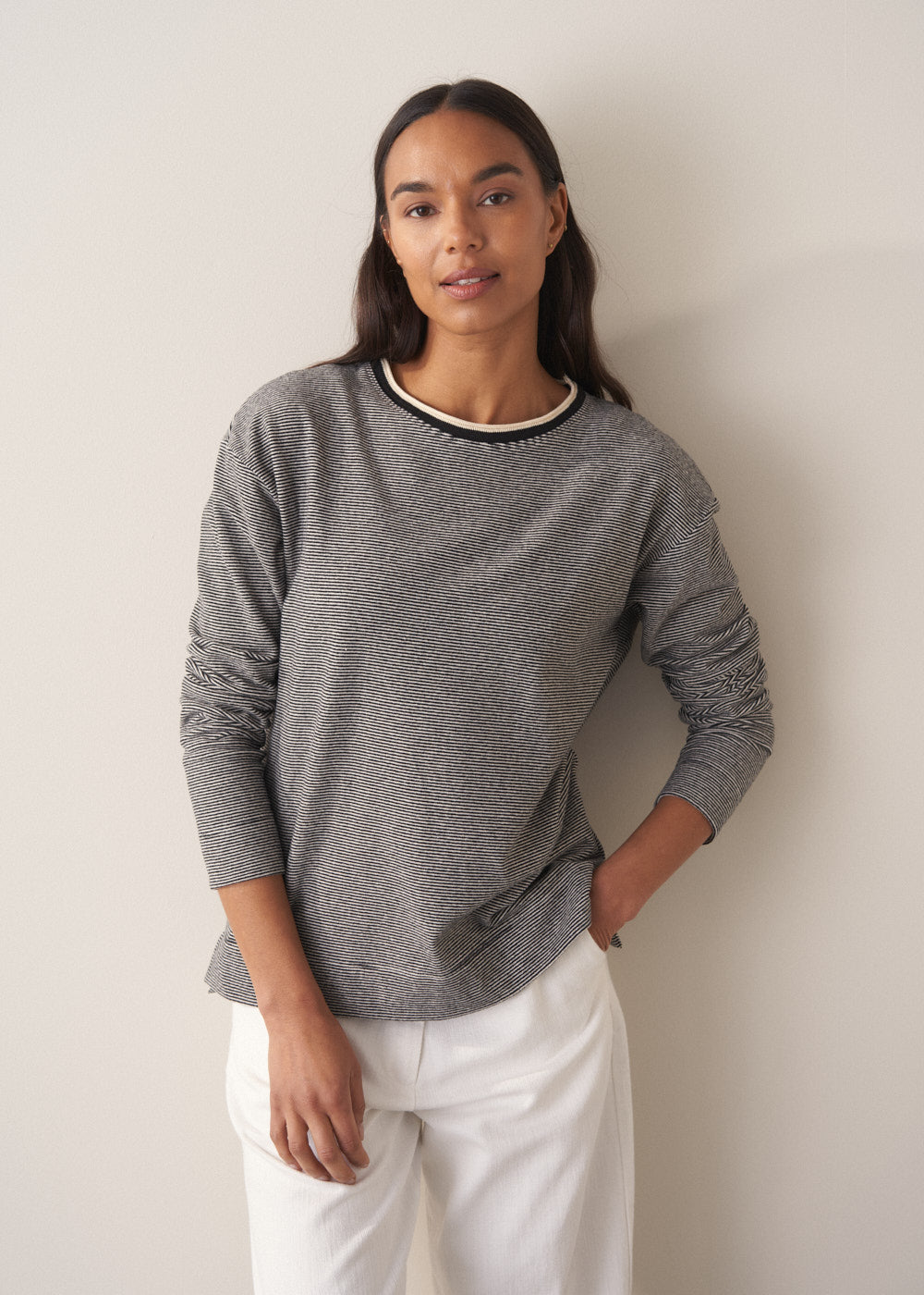 Alba Stripe Long Sleeve Top - Black | Tops and Blouses | BUSBY & FOX