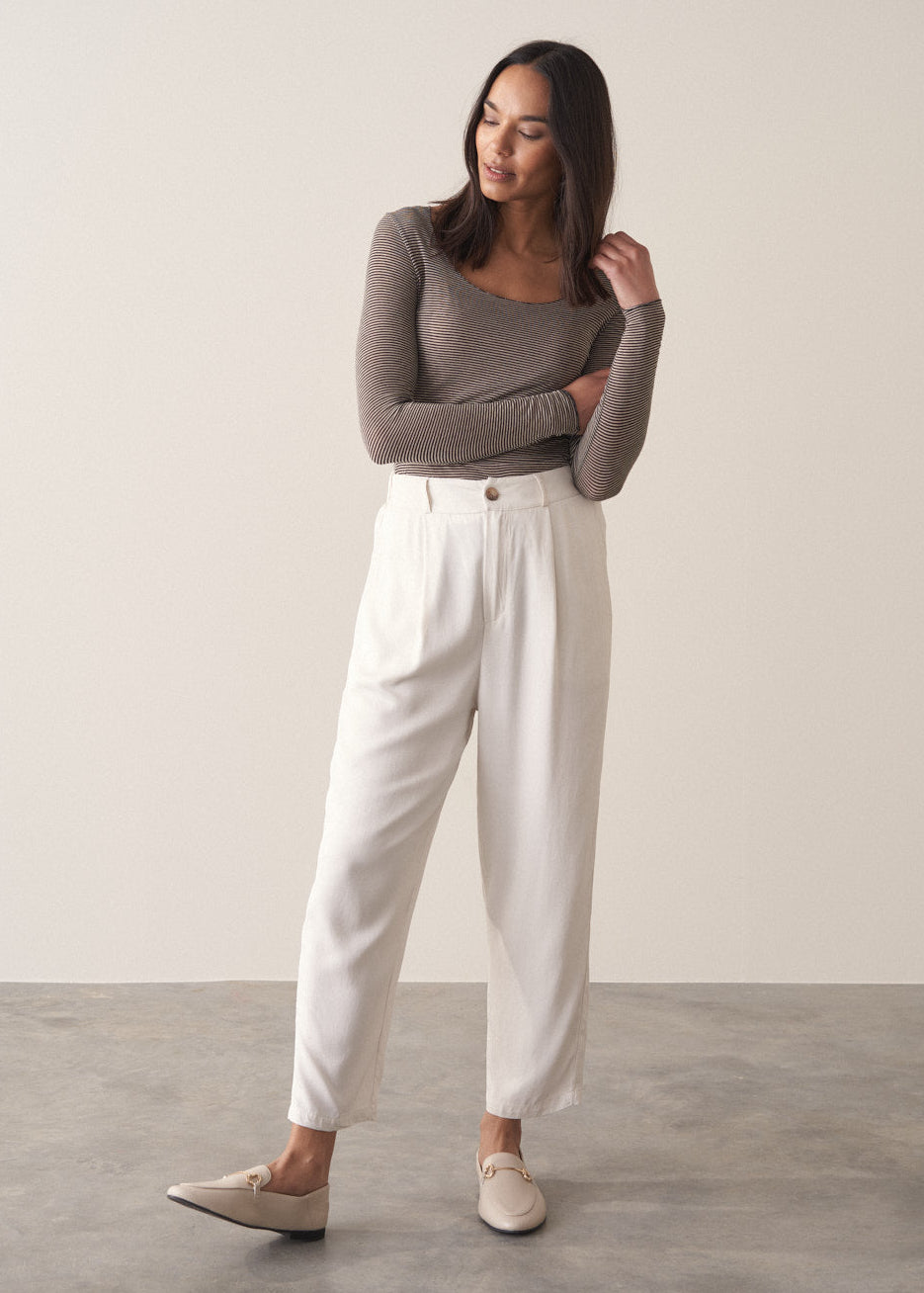 Bridie Barrel Leg Trousers - Ivory | Bottoms – Busby & Fox